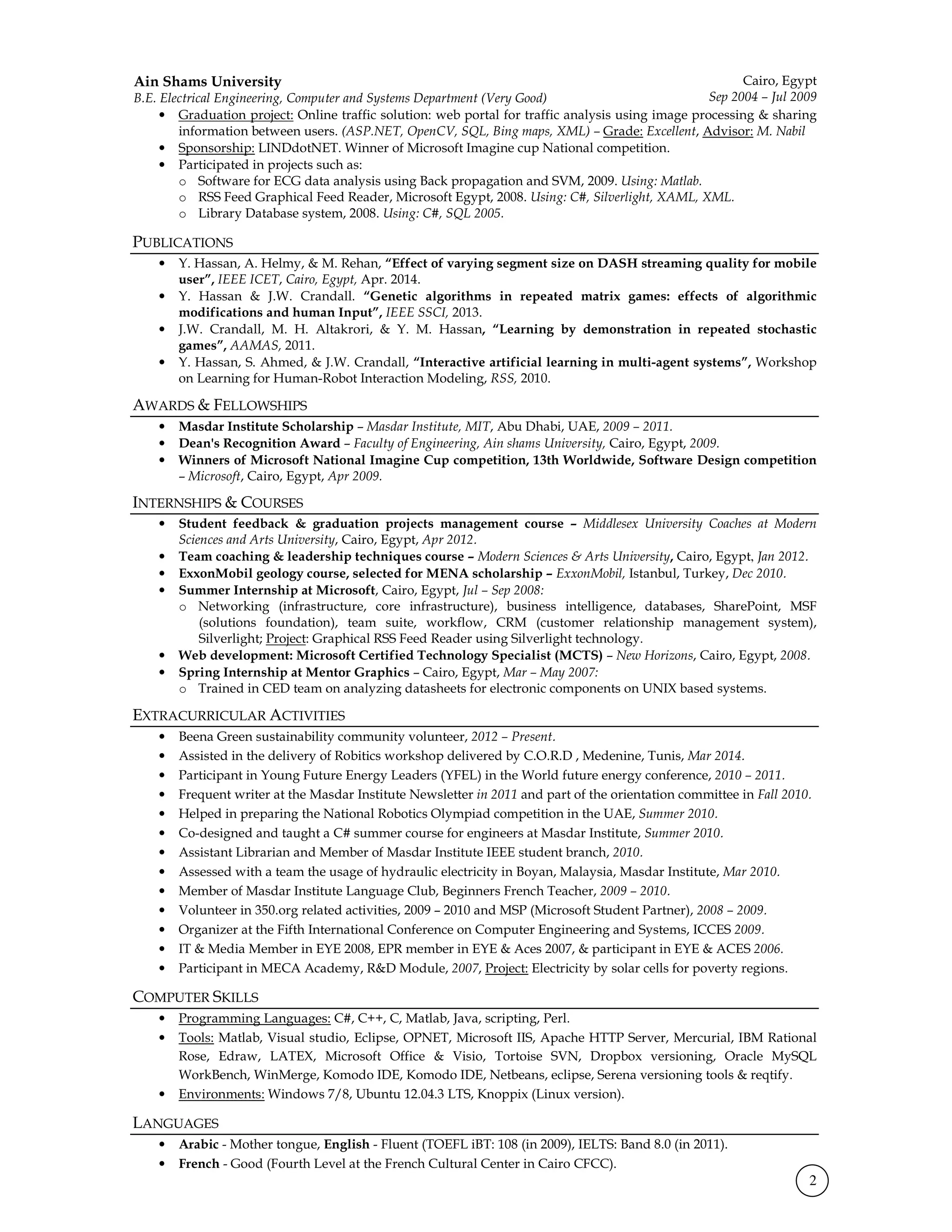 Yomna Hassan CV 2014 | PDF | Computing | Technology & Computing