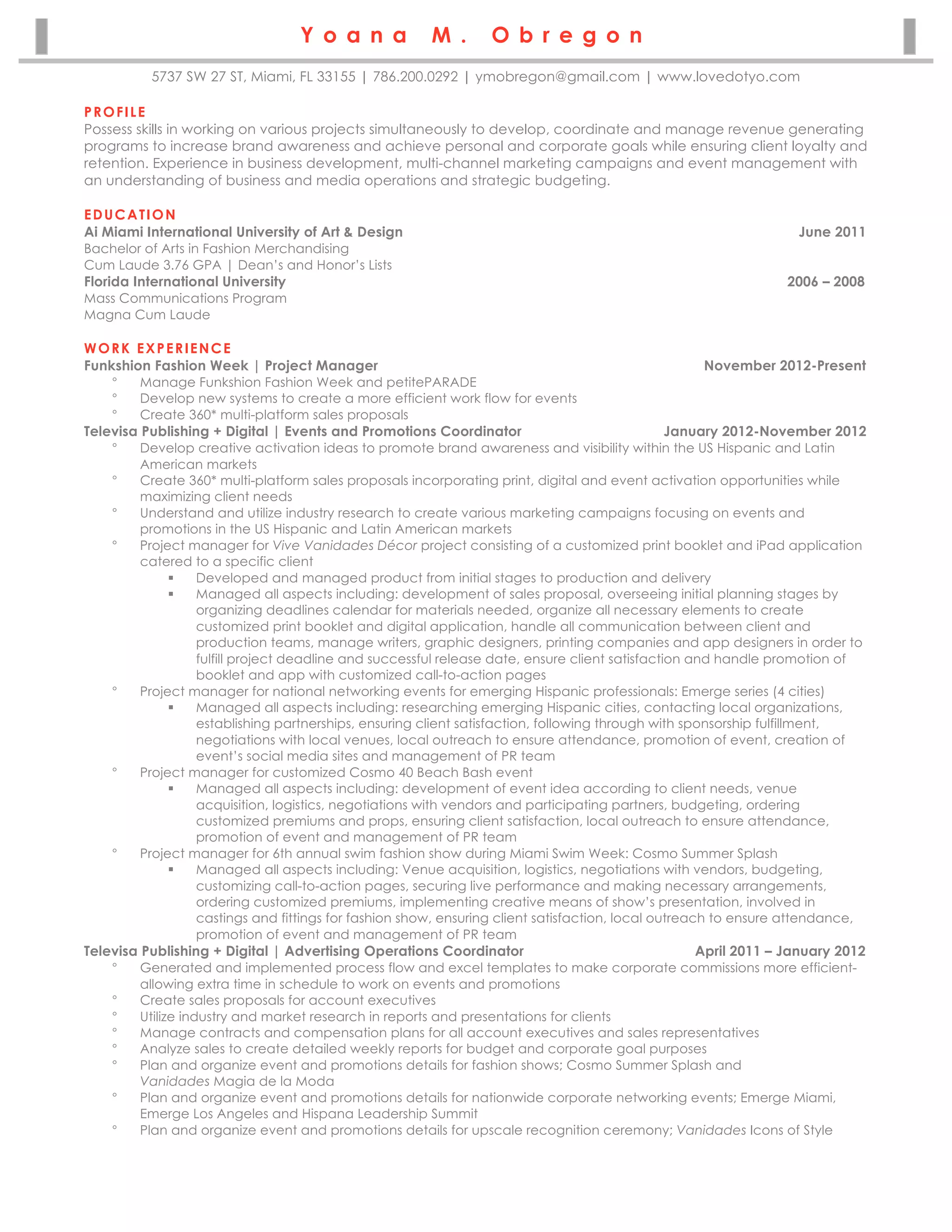 Yo resume2012 | PDF | Business Administration | Business