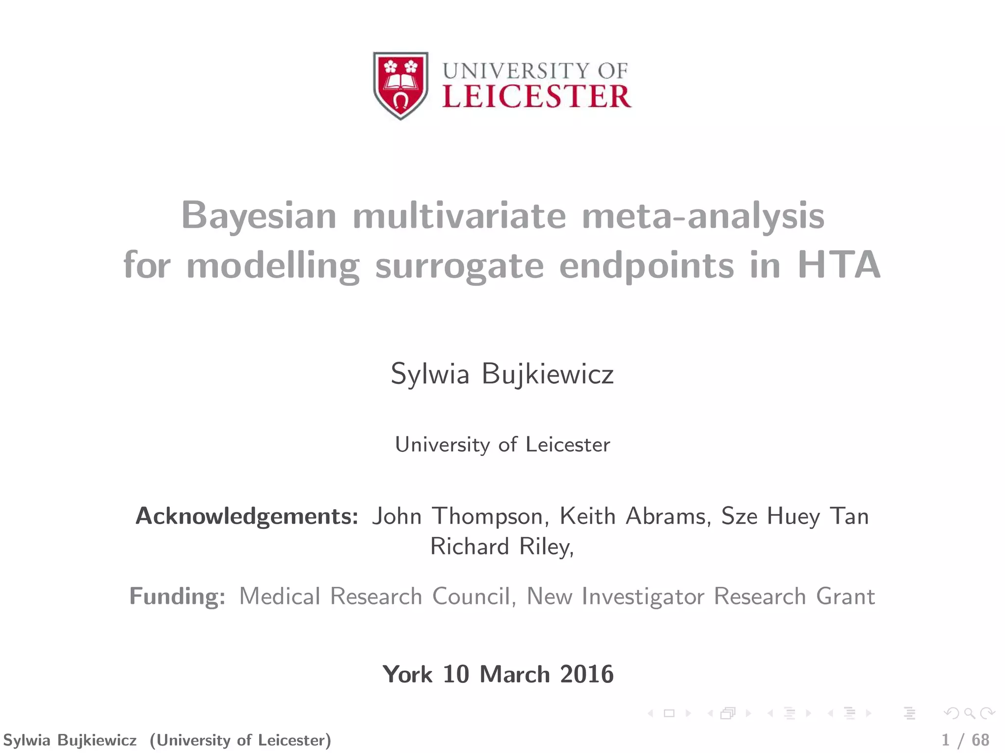Bayesian multivariate meta-analysis for modelling surrogate endpoints in HTA | PPT