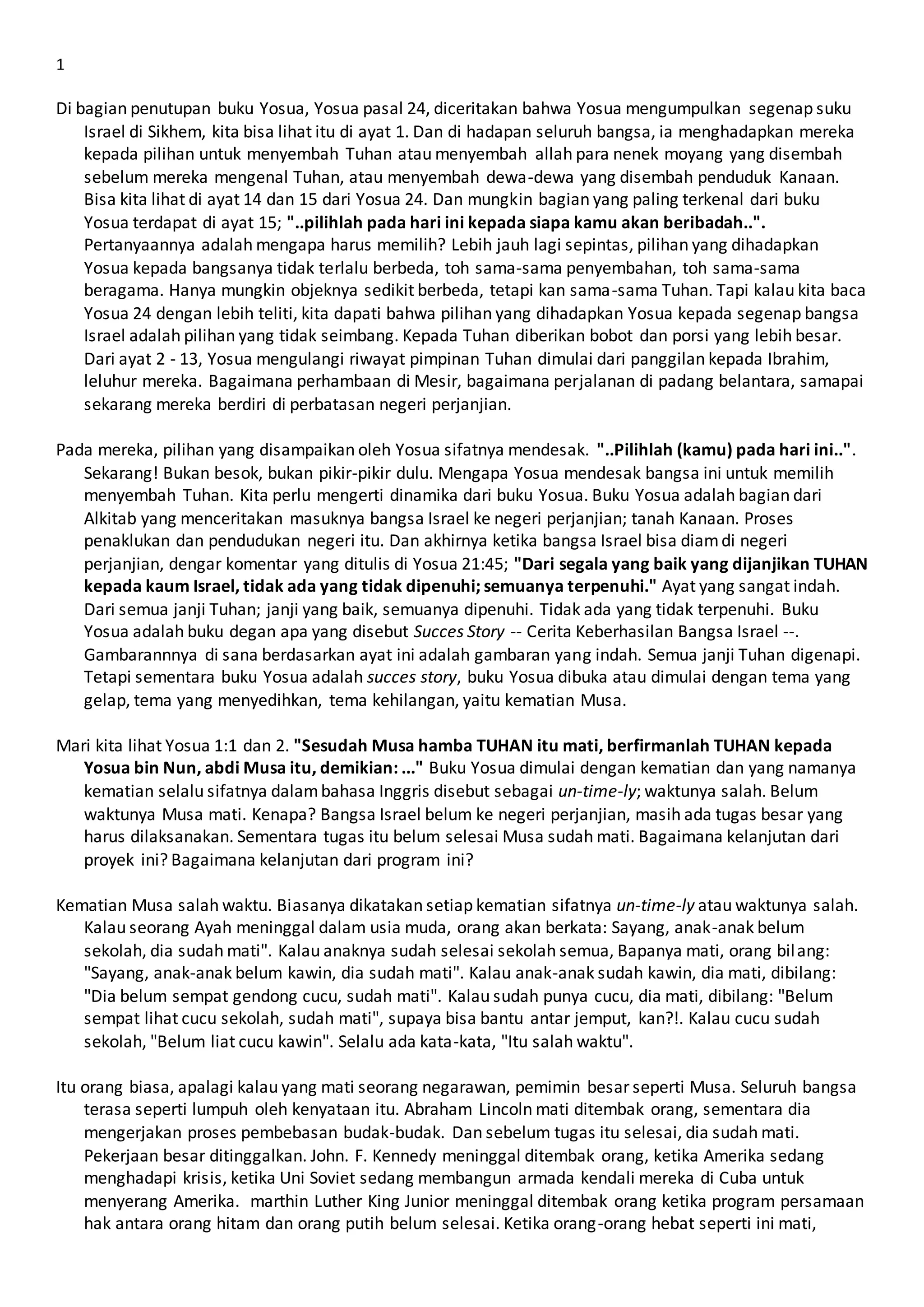 Yosua Menggantikan Musa -- Kepemimpinan | DOCX