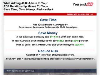 You And ADP 401k | PPT | Retirement Planning | Personal Finance