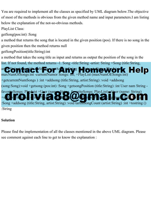 You are required to implement all the classes as specified by UML di.pdf