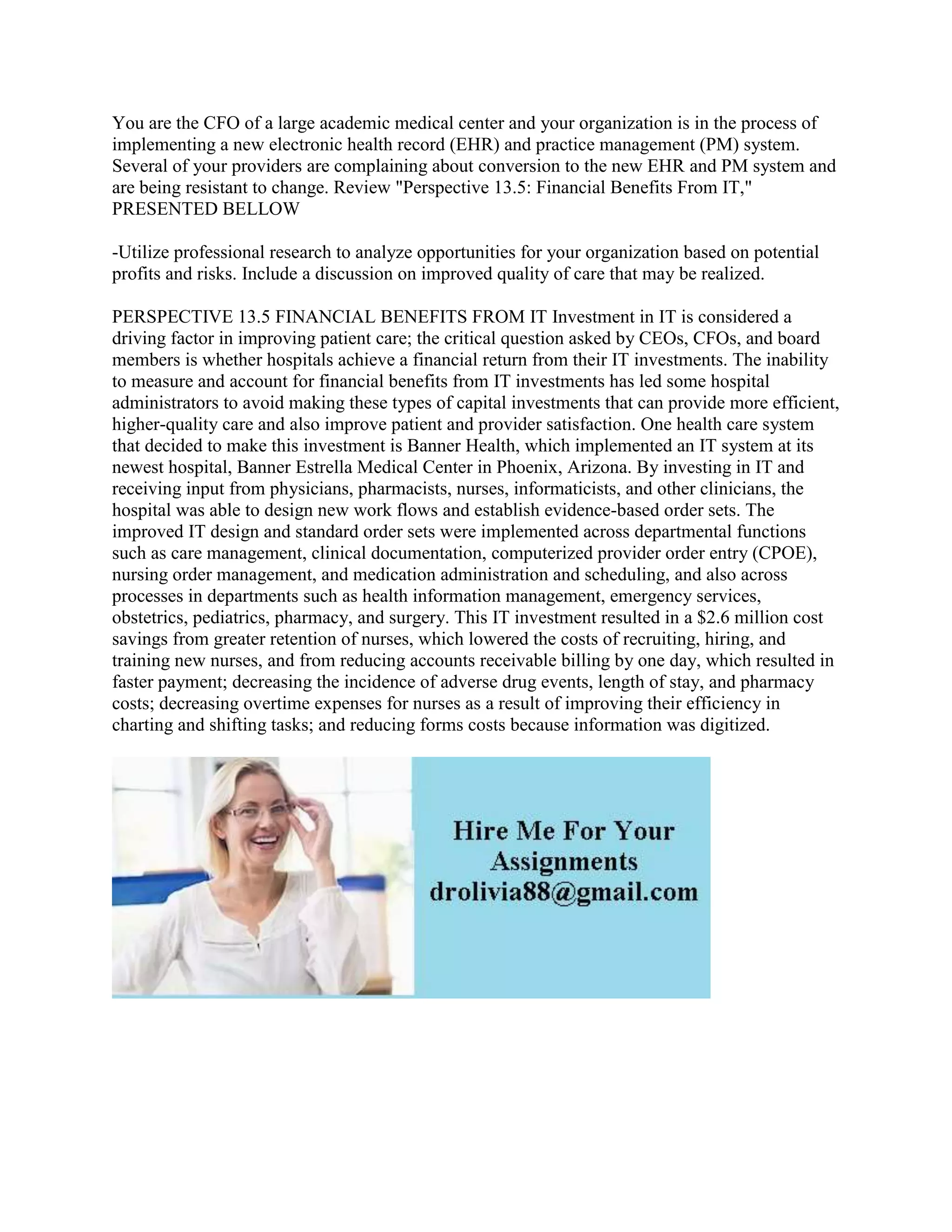 You are the CFO of a large academic medical center and your organizati (1).docx