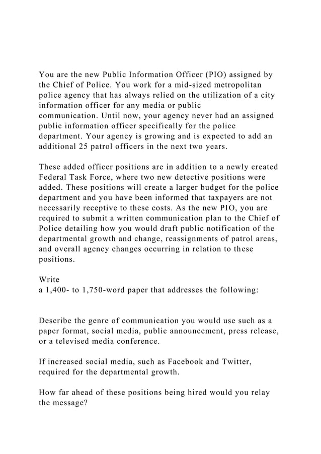 You are the new Public Information Officer (PIO) assigned by the.docx