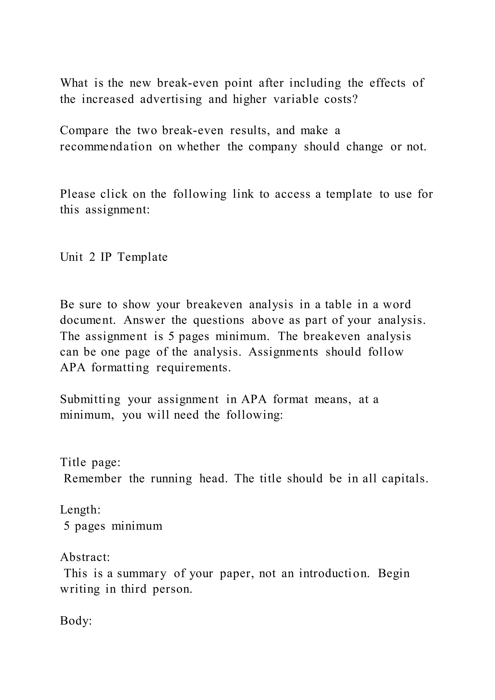 You are the plant accountant for a company that makes a popular | DOCX