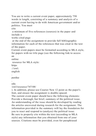 You are to write a current event paper, approximately 750 words in l.docx