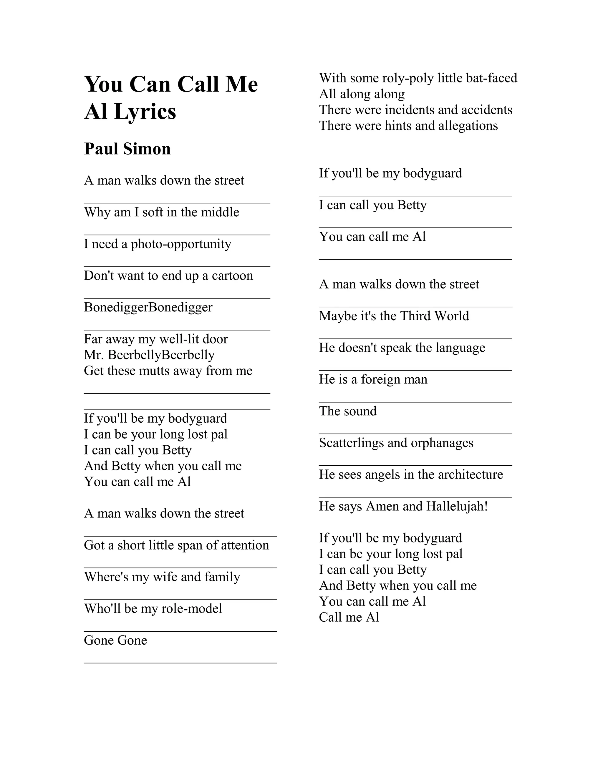 You can call me al lyrics | PDF