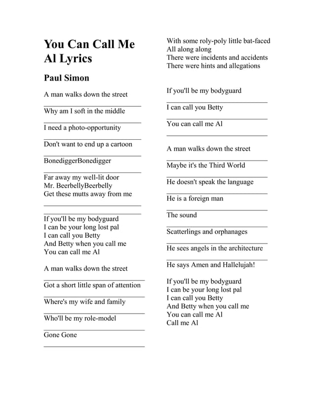 You can call me al lyrics | DOCX