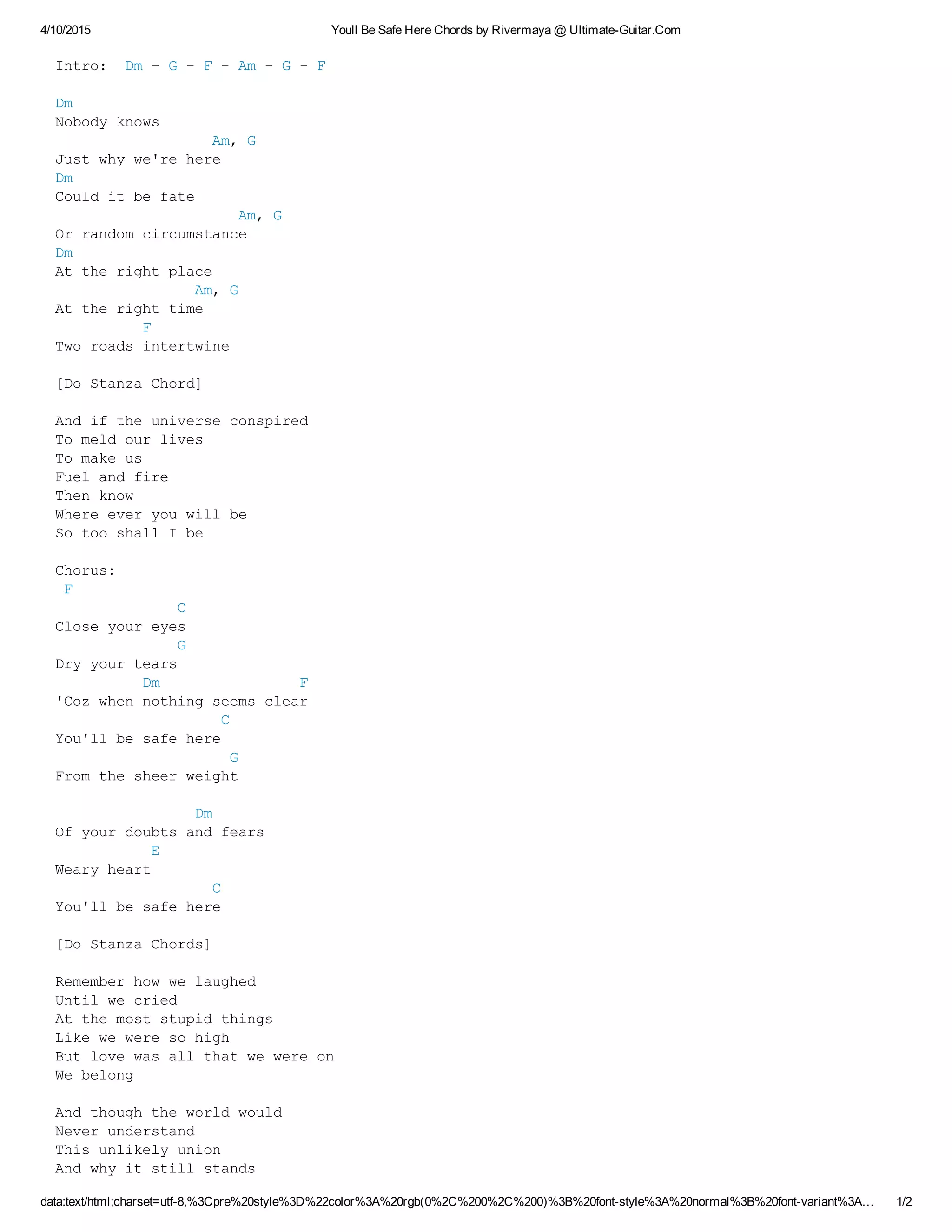 Youll be safe here chords by rivermaya @ ultimate guitar | PDF