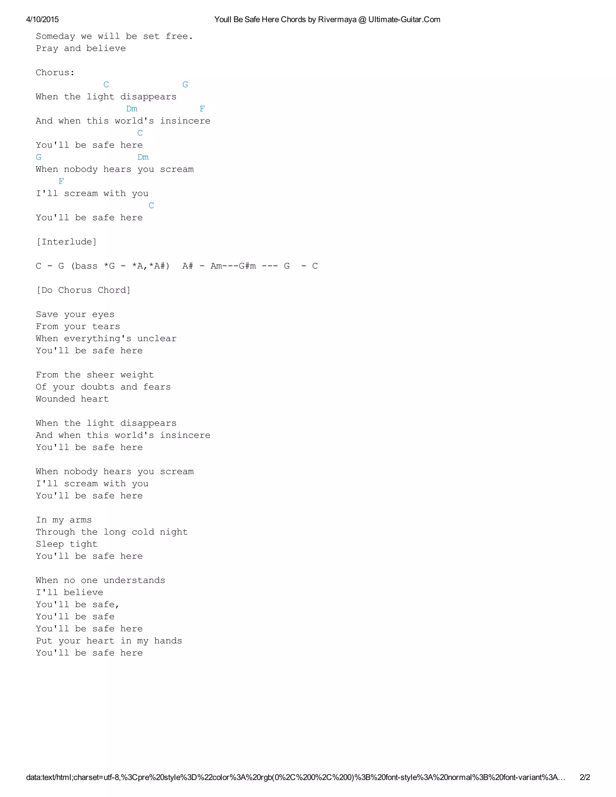 Youll be safe here chords by rivermaya @ ultimate guitar | PDF