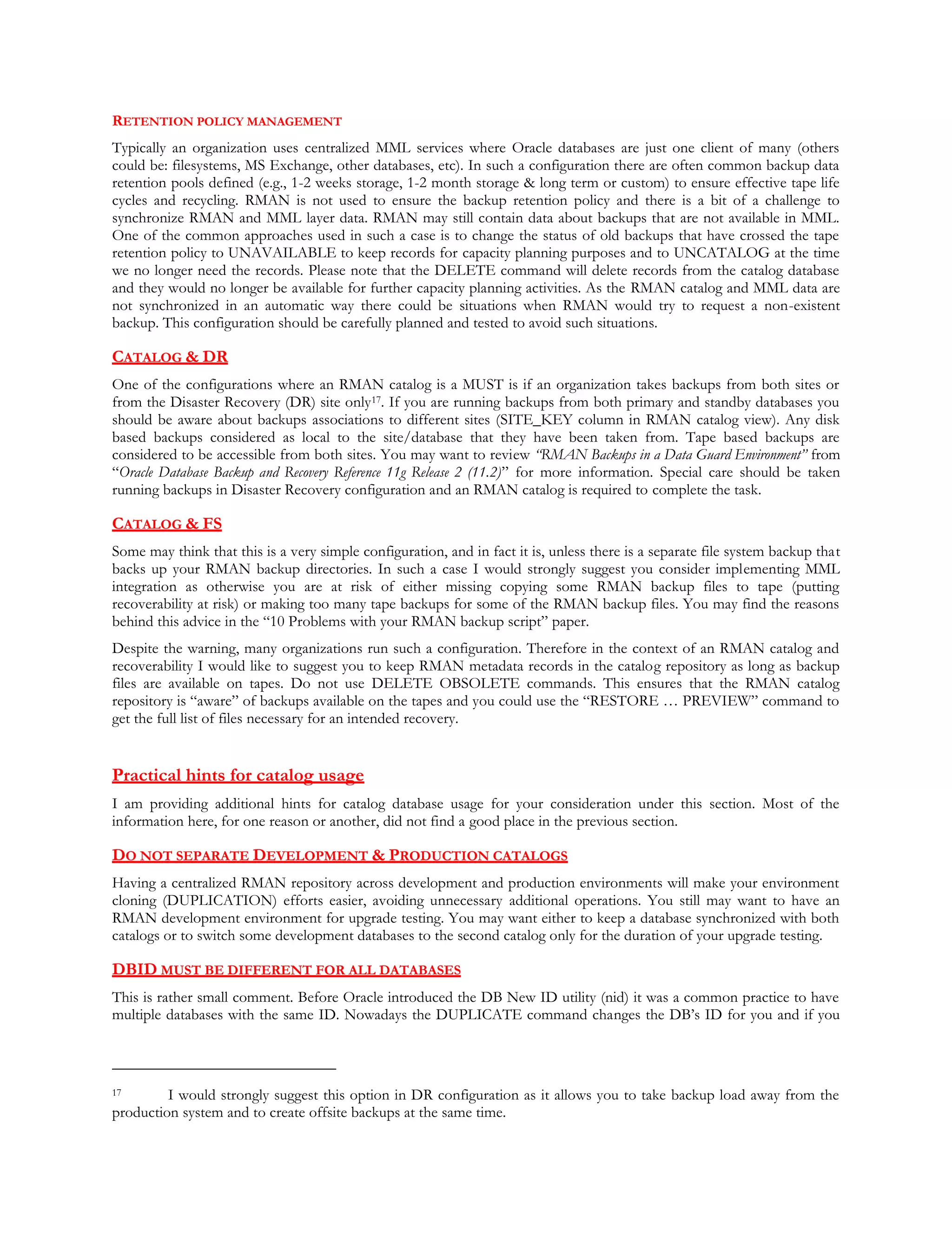 You most probably dont need rman catalog database white paper | PDF