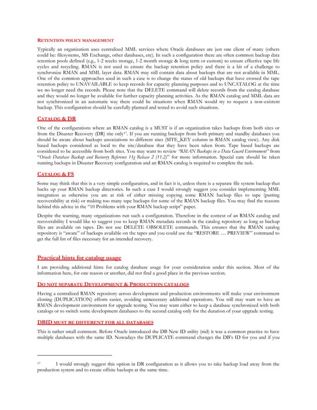 You most probably dont need rman catalog database white paper | PDF