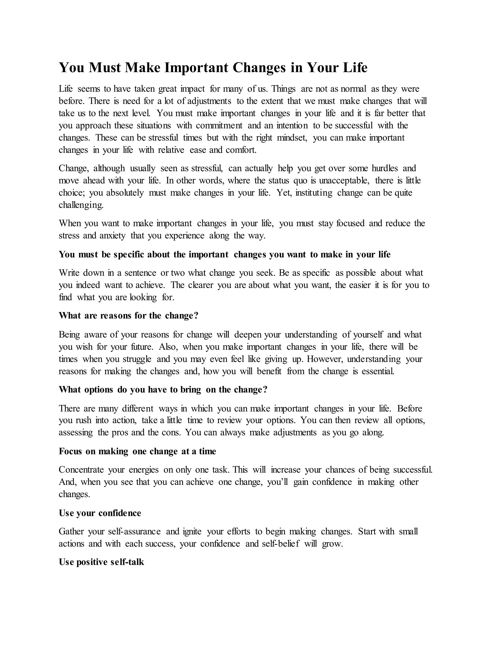 You Must Make Important Changes in Your Life | PDF