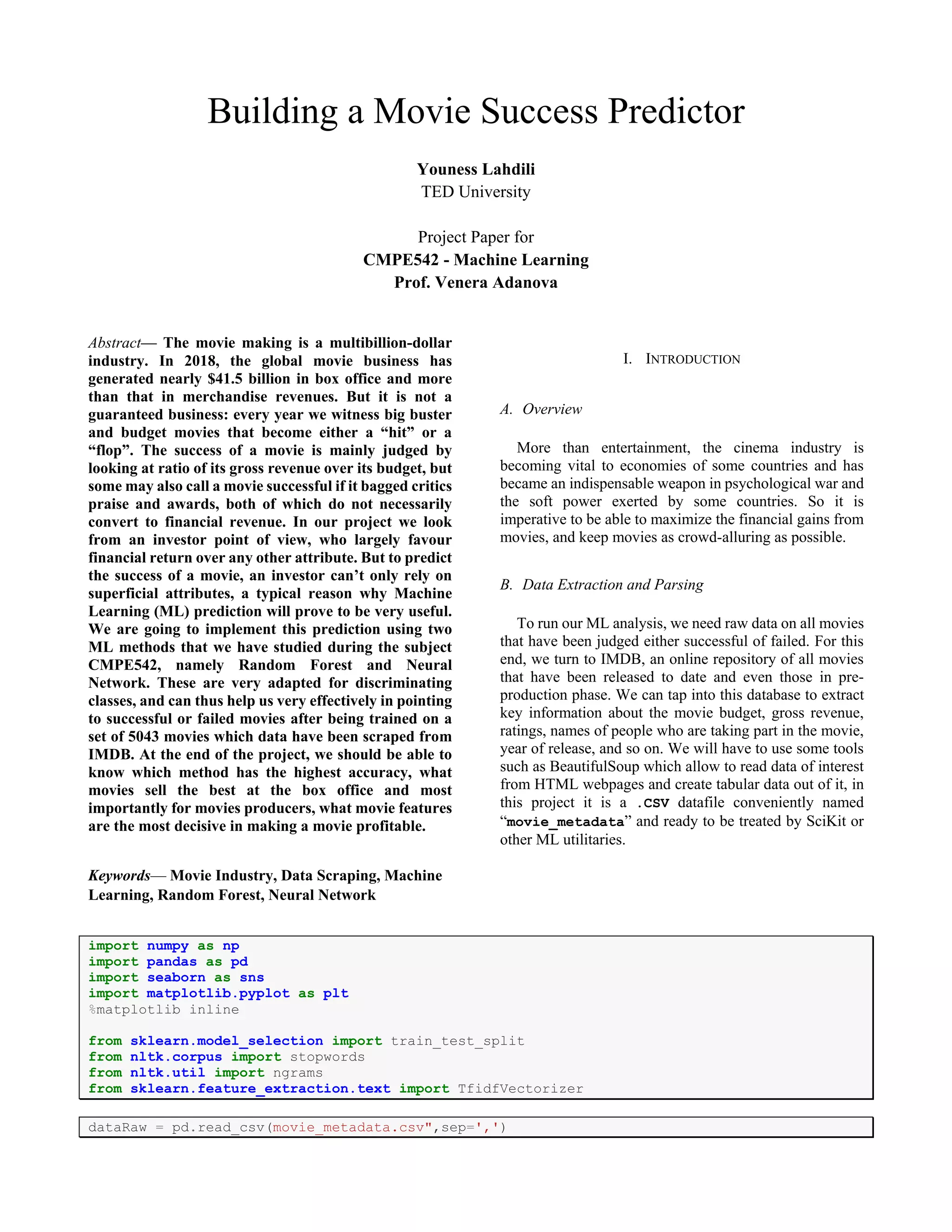 Building a Movie Success Predictor | PDF
