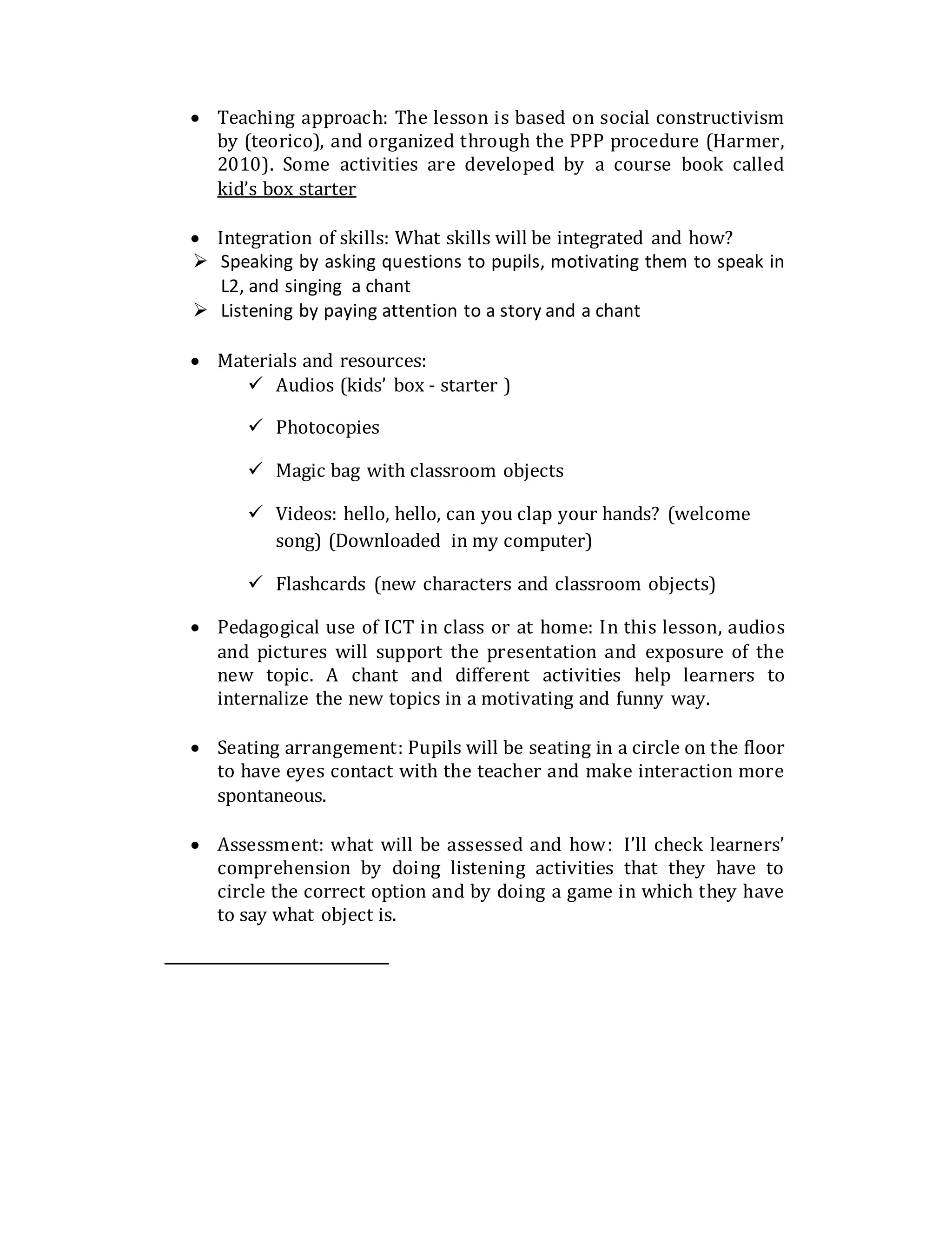 Young - lesson plans - class 1 | DOCX