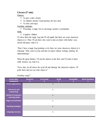 Young - lesson plans - class 1 | DOCX