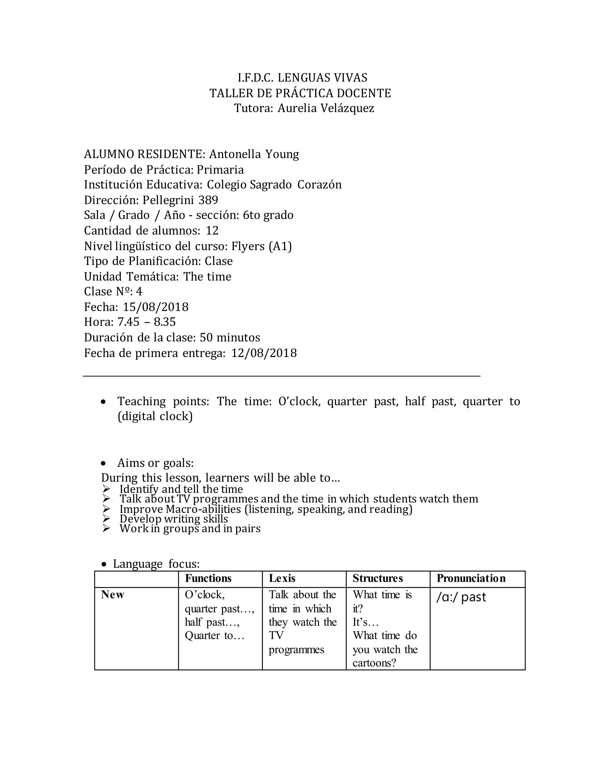 Lesson plans, class 4 | DOCX