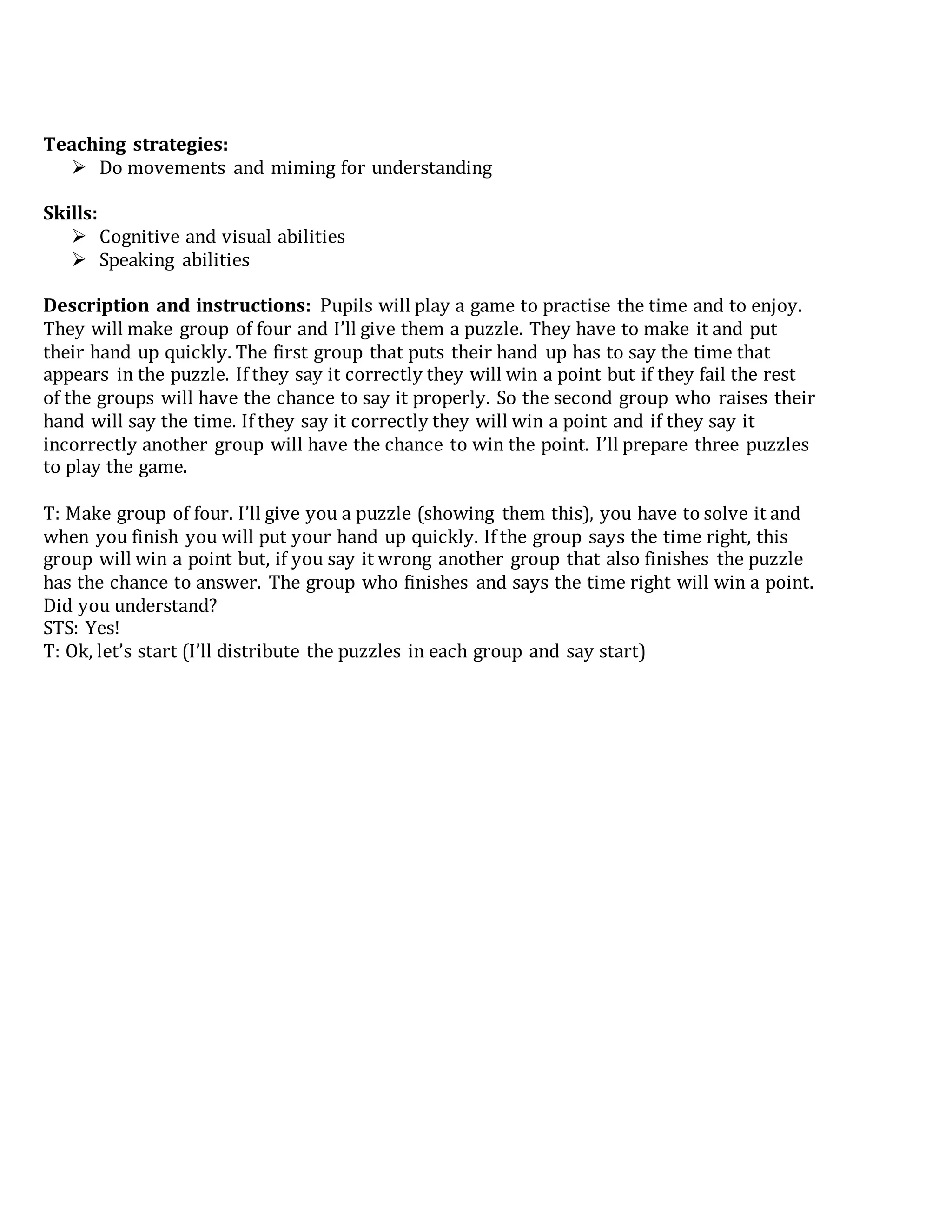 Lesson plans, class 4 | DOCX