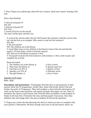 Lesson plans, class 4 | DOCX | Television | Entertainment