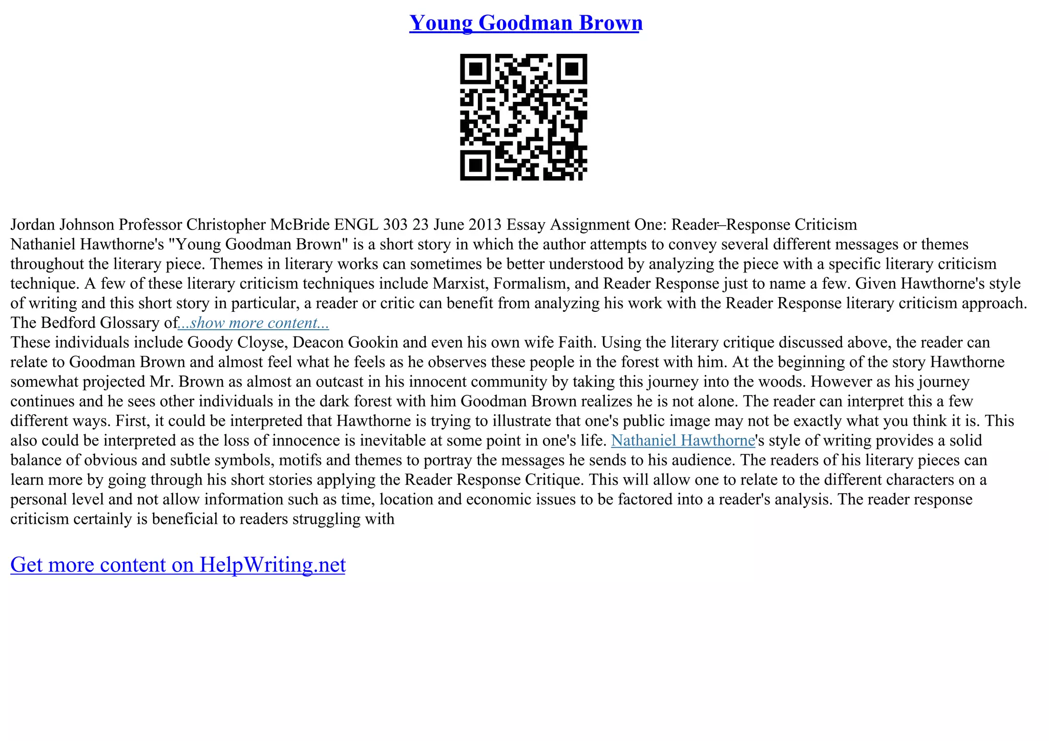 Young Goodman Brown | PPT