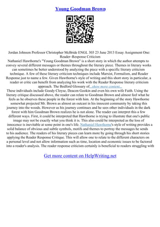 Young Goodman Brown Analysis Essay | PDF