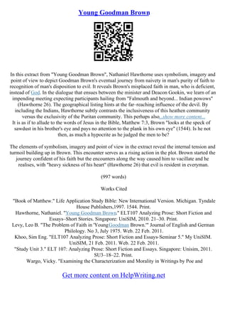 Young Goodman Brown Analysis Essay | PDF