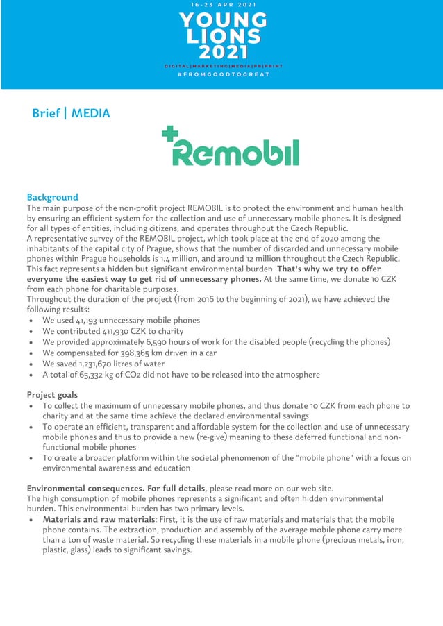 Young lions CZ 2021 | MEDIA | brief | PDF | Environmental Services Industry | Industries