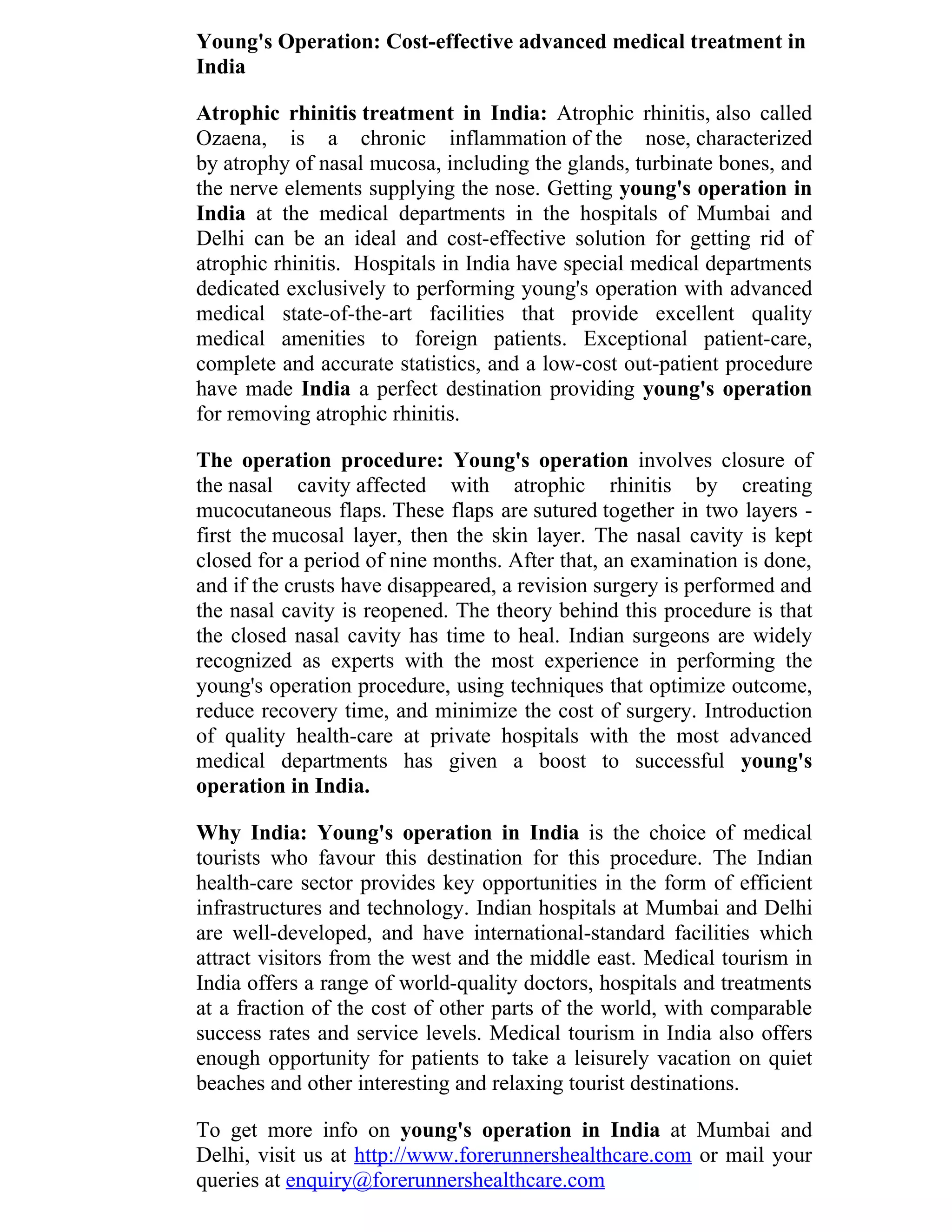 Young's Operation: Cost-effective advanced medical treatment in India | DOC