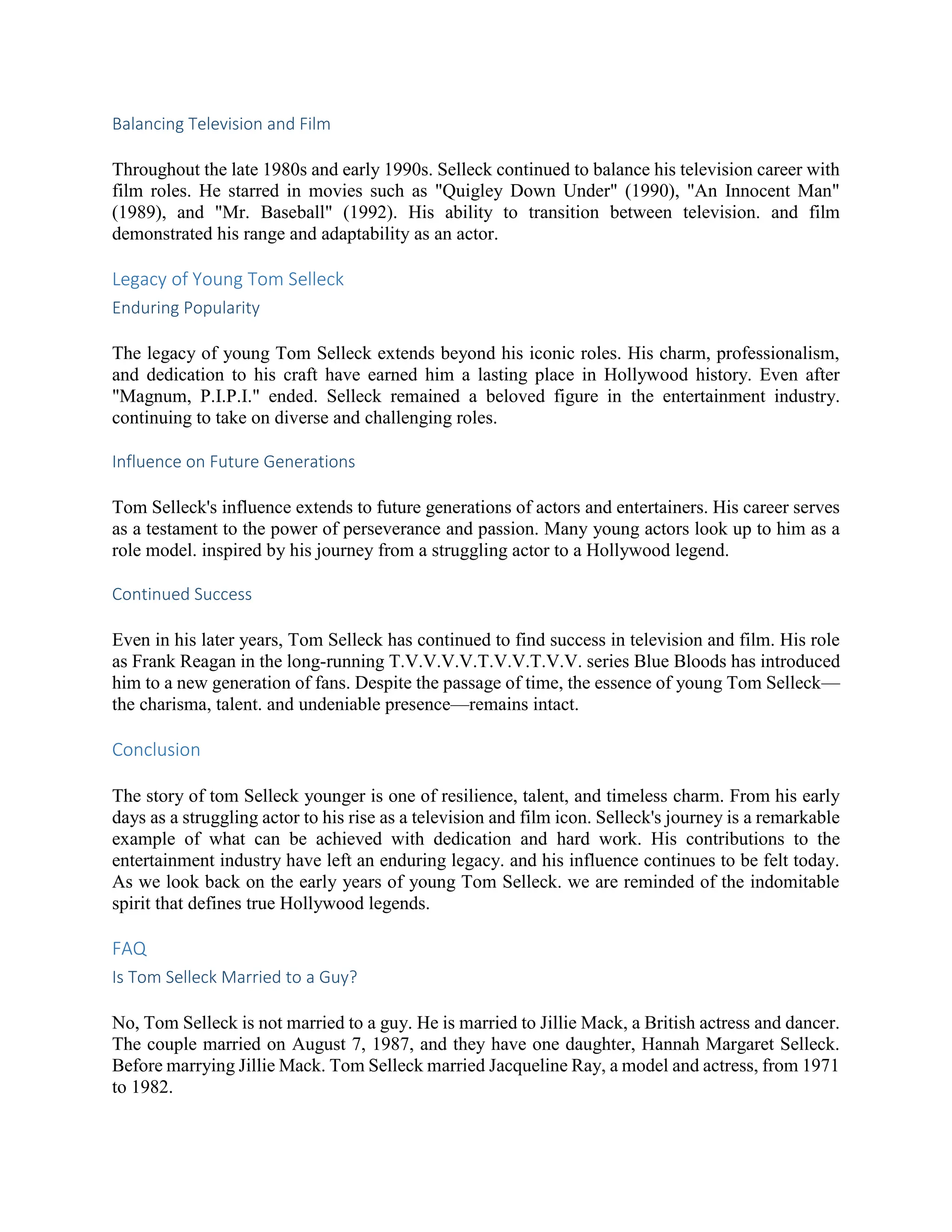 Young Tom Selleck: A Journey Through His Early Years and Rise to ...