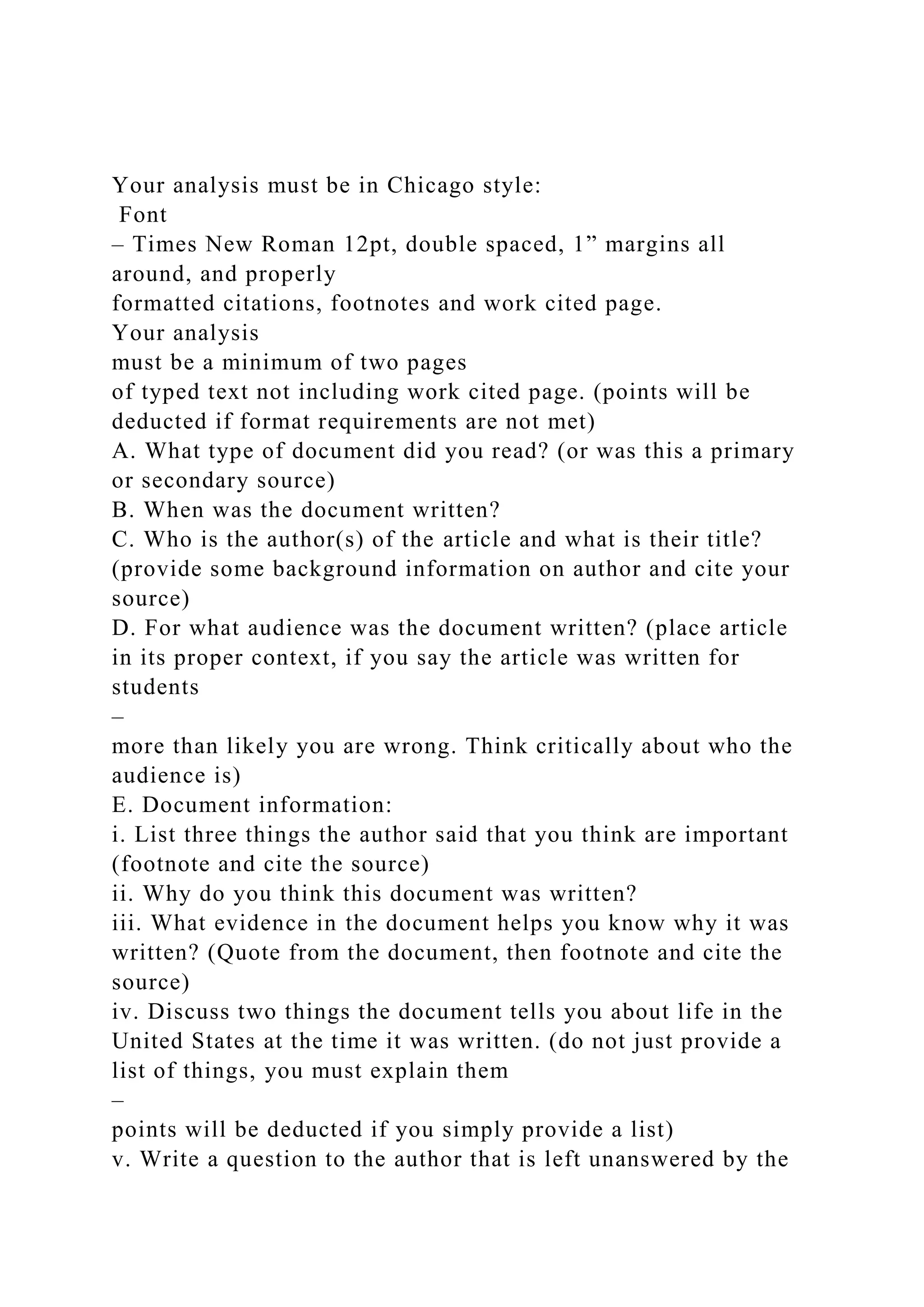 Your analysis must be in Chicago style Font – Times New Roman.docx