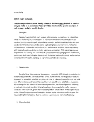 Artist Portfolio Analysis and One Year Goal Sheet | PDF