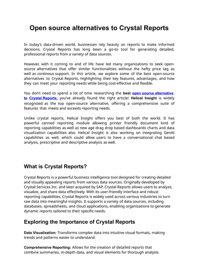 Your best open source alternatives to Crystal Reports - Helical Insight.pptx | Computer Software ...