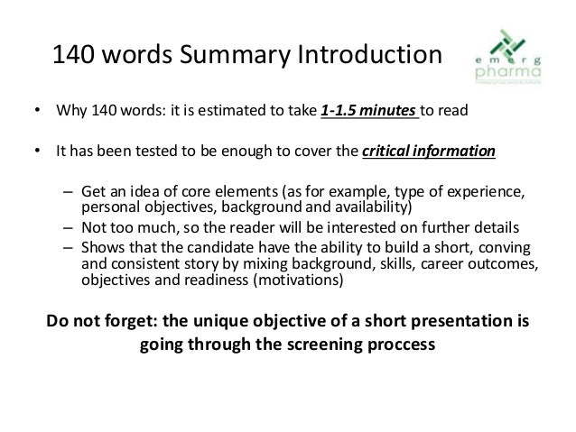 Your career in 140 words: short summary helps to develop an internati…