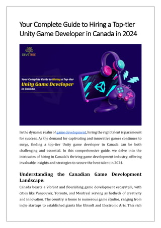 Your Complete Guide to Hiring a Top-tier Unity Game Developer in Canada ...