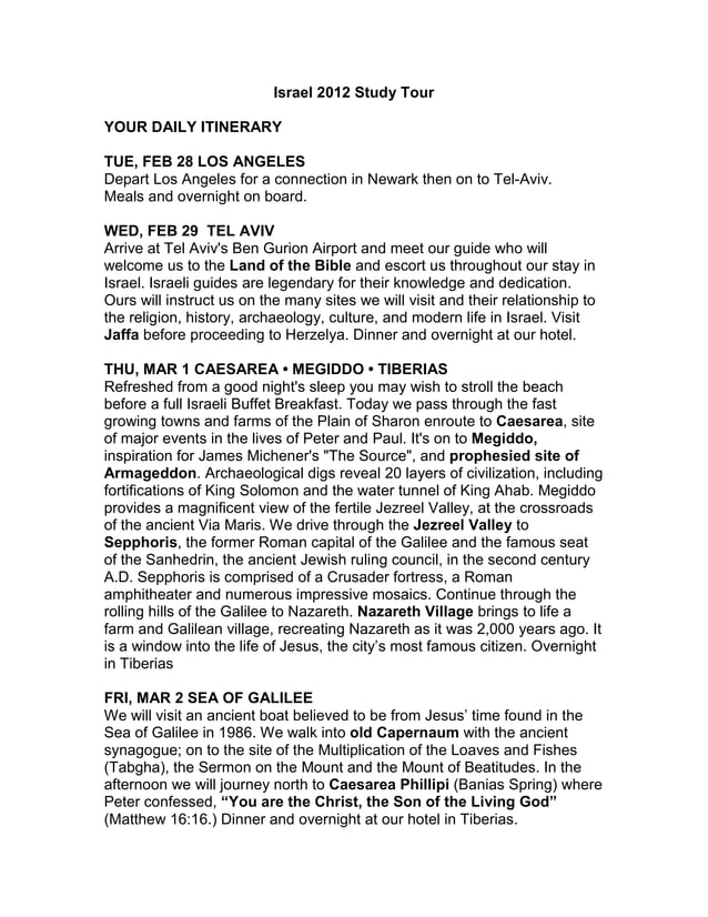 Your daily itinerary for israel 2012 (3) | PDF