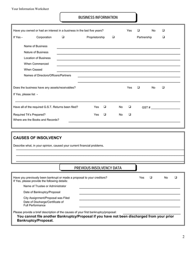 Your Debtor Information Worksheet | PDF