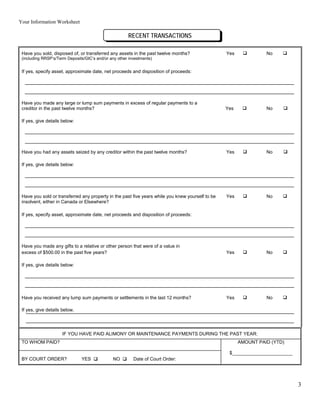 Your Debtor Information Worksheet | PDF