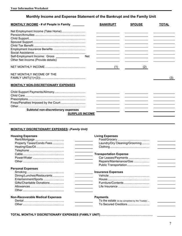 Your Debtor Information Worksheet | PDF