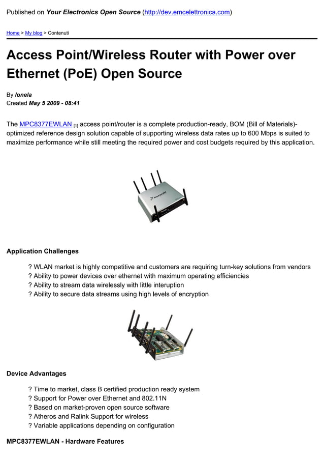 Access Point Wireless Router With Power Over Ethernet (Po E) Open ...