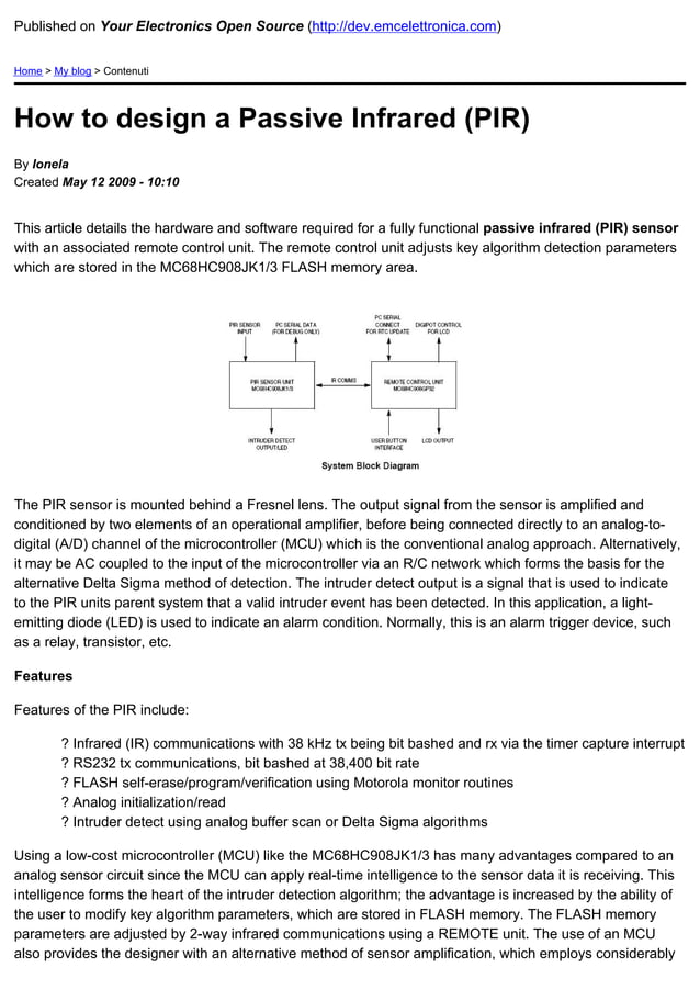 How to design a Passive Infrared (PIR) Open Source Project | PDF