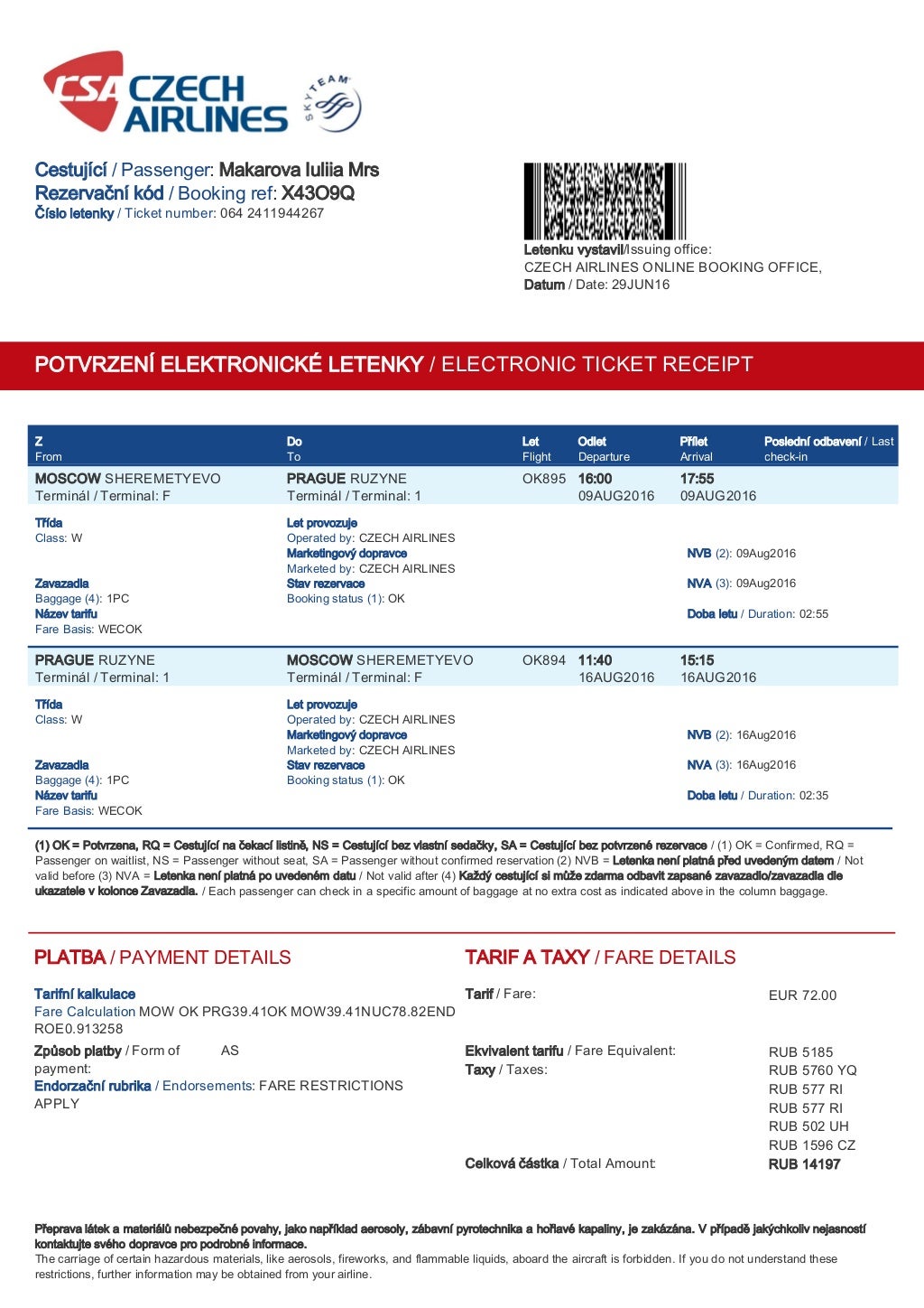 Your Electronic Ticket Emd Receipt