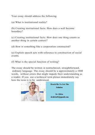 Your essay should address the following.(a) What is institutiona | DOCX