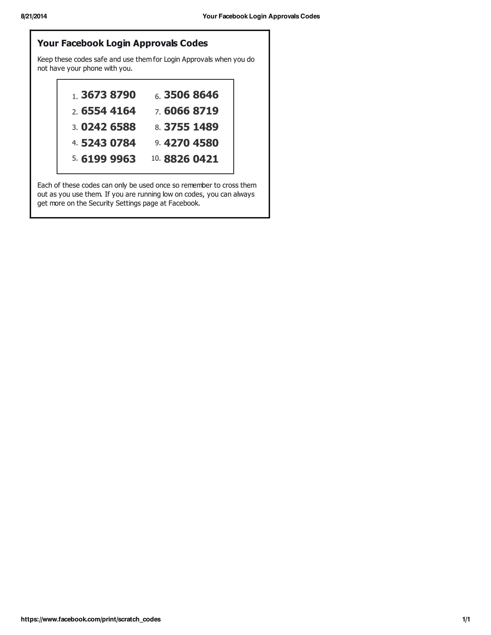 Your facebook login approvals codes | PDF