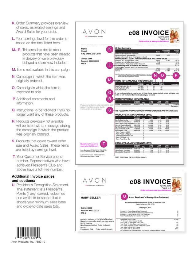 Understanding your AVON Invoice | PDF