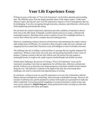 Your Life Experience Essay | PDF