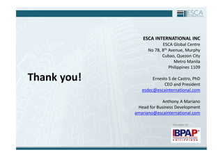 At ESCA International: Our people become part of your team | PDF