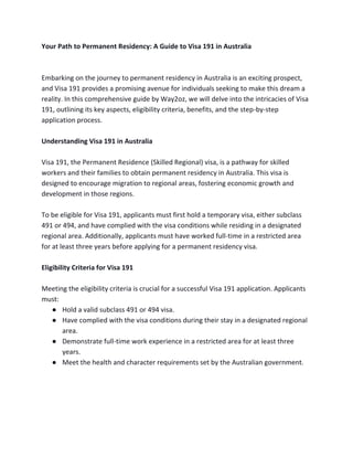 Your Path to Permanent Residency: A Guide to Visa 191 in Australia ...