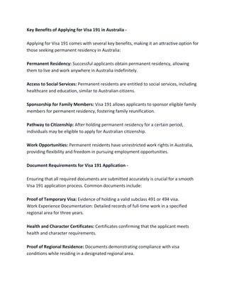 Your Path to Permanent Residency: A Guide to Visa 191 in Australia | DOCX