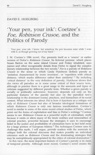 Your pen your ink coetzees foe robinson crusoe and the pol | PDF