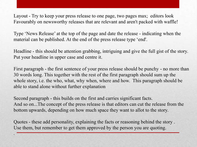 Your quick guide to news release writing | PPT